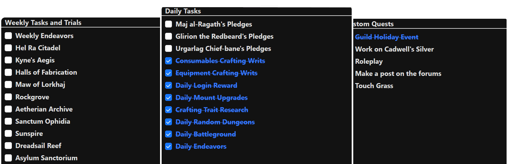 ESO Daily Checklist